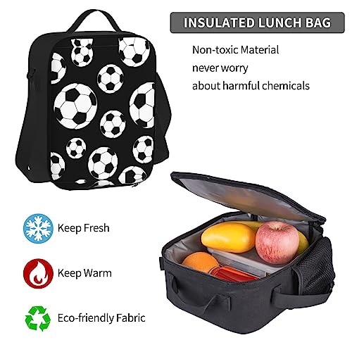 KoNsev 3pcs Backpack Sets,Soccer Black Printed Backpacks Set With Lunch Bag Pencil Pouch