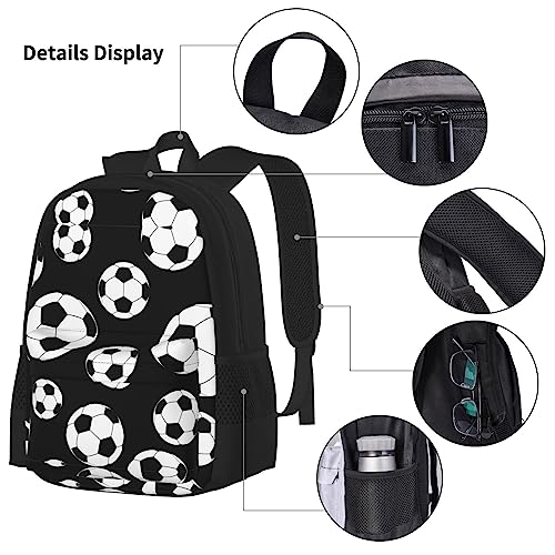 KoNsev 3pcs Backpack Sets,Soccer Black Printed Backpacks Set With Lunch Bag Pencil Pouch