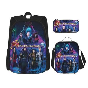 bnalao descendants cartoon 3 movie 3pcs cartoon backpack set laptop backpack portable lunch bag print pencil case travel bags daily