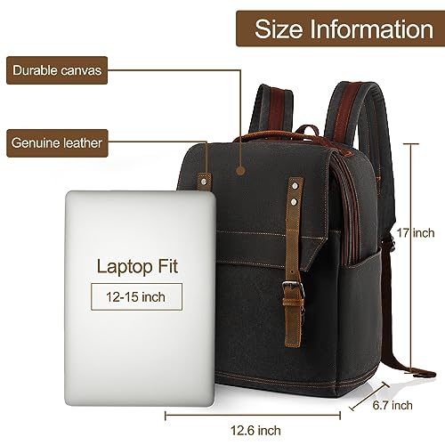 ISPEUIAL Canvas Rucksack Vintage Backpack Laptop Work-pack Rucksack Travel Casual Daypack Slim Durable for 13-16 Inch MacBook Laptop, Large Capacity, 30L