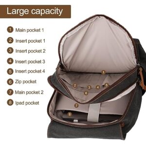 ISPEUIAL Canvas Rucksack Vintage Backpack Laptop Work-pack Rucksack Travel Casual Daypack Slim Durable for 13-16 Inch MacBook Laptop, Large Capacity, 30L