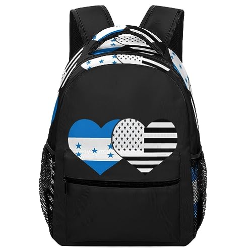 Honduras Flag and Black American Flag Lightweight Travel Backpack for Unisex Casual Laptop Bookbag for Camping