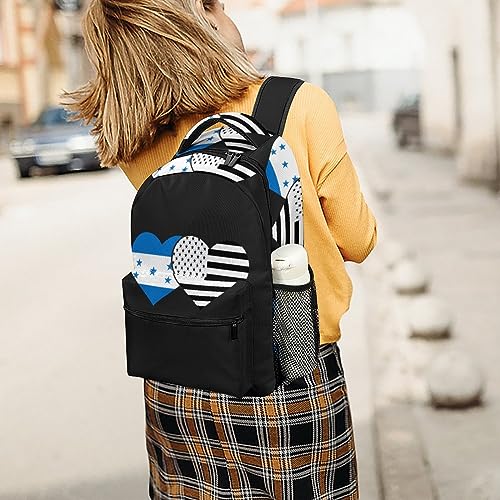 Honduras Flag and Black American Flag Lightweight Travel Backpack for Unisex Casual Laptop Bookbag for Camping