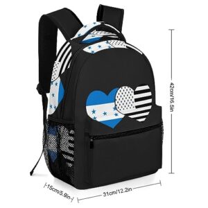 Honduras Flag and Black American Flag Lightweight Travel Backpack for Unisex Casual Laptop Bookbag for Camping