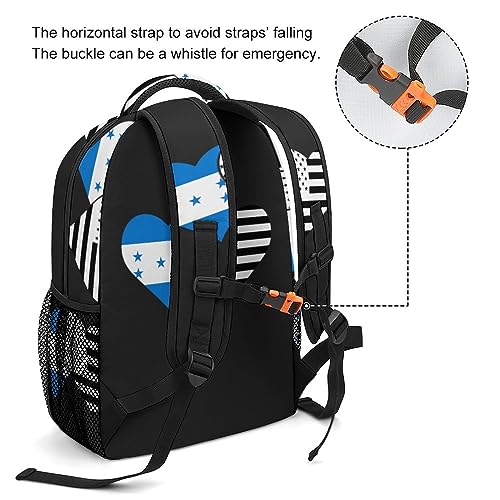 Honduras Flag and Black American Flag Lightweight Travel Backpack for Unisex Casual Laptop Bookbag for Camping