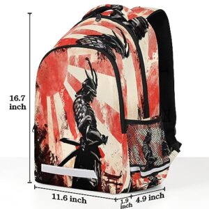 Japanese Samurai Backpack for Women Men Sun Pattern Laptop iPad Tablet Backpack Stylish Casual Daypack with Chest Strap Travel Hiking Camping Sports Daypack with Reflective Strip