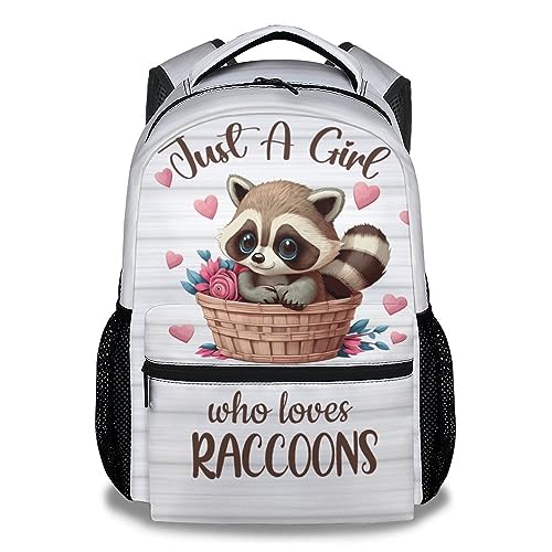 CUSPCOD Raccoon Backpack for Girls Boys, 16 Inch Backpacks for School, Cute, Adjustable Straps, Durable, Lightweight, Large Capacity Bookbag for Kids