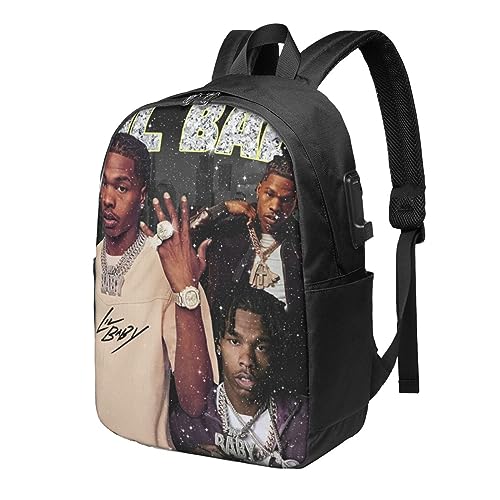 Qcosjeem Lil Rapper Singer Baby Backpack,unisex casual book bags,external usb interface,earphone cable interface,label.camping backpack suitable for office Funny usb Backpack