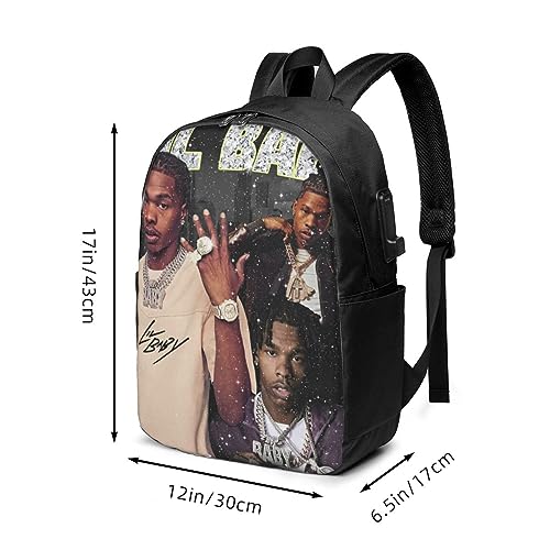 Qcosjeem Lil Rapper Singer Baby Backpack,unisex casual book bags,external usb interface,earphone cable interface,label.camping backpack suitable for office Funny usb Backpack