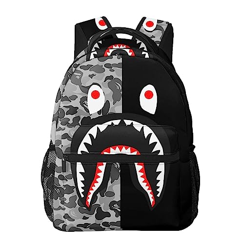 AIRPO Shark Teeth Camo Backpacks Camouflage Fashion Big Capacity Laptop Daypack 17 Inch Lightweight Multiple Backpack Travel Shoulders Bag For Women Men