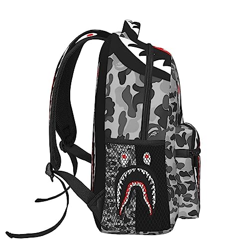 AIRPO Shark Teeth Camo Backpacks Camouflage Fashion Big Capacity Laptop Daypack 17 Inch Lightweight Multiple Backpack Travel Shoulders Bag For Women Men