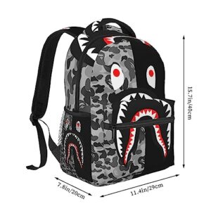 AIRPO Shark Teeth Camo Backpacks Camouflage Fashion Big Capacity Laptop Daypack 17 Inch Lightweight Multiple Backpack Travel Shoulders Bag For Women Men