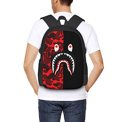 AIRPO Shark Camo Backpacks Red Camo Casual Travel Laptop Daypack 3D Print Lightweight Backpack Hiking Bag For Women Men