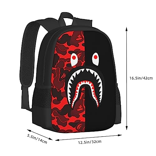 AIRPO Shark Camo Backpacks Red Camo Casual Travel Laptop Daypack 3D Print Lightweight Backpack Hiking Bag For Women Men