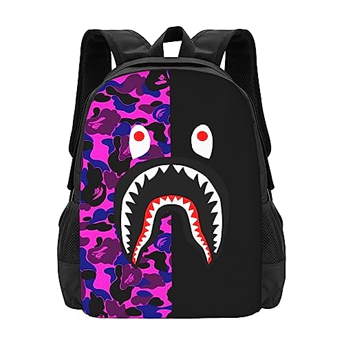 AIRPO Casual Shark Backpacks Purple Camouflage Large Capacity Laptop Daypack Lightweight Backpack Travel Travel Hiking Bag For Women Men