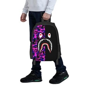 AIRPO Casual Shark Backpacks Purple Camouflage Large Capacity Laptop Daypack Lightweight Backpack Travel Travel Hiking Bag For Women Men