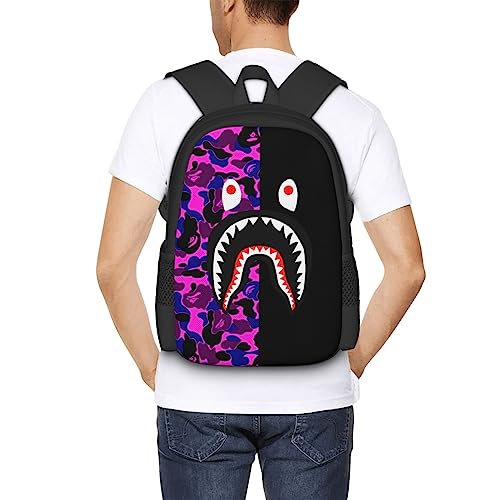 AIRPO Casual Shark Backpacks Purple Camouflage Large Capacity Laptop Daypack Lightweight Backpack Travel Travel Hiking Bag For Women Men