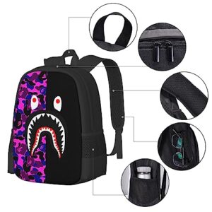 AIRPO Casual Shark Backpacks Purple Camouflage Large Capacity Laptop Daypack Lightweight Backpack Travel Travel Hiking Bag For Women Men