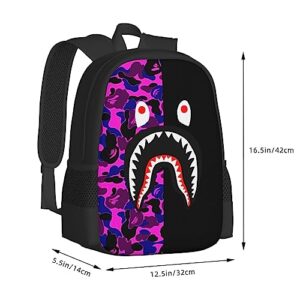 AIRPO Casual Shark Backpacks Purple Camouflage Large Capacity Laptop Daypack Lightweight Backpack Travel Travel Hiking Bag For Women Men