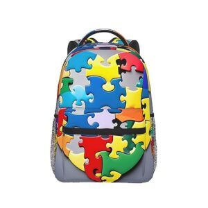 FRESQA Autism Awareness Puzzle Pieces Heart Lightweight Fashion Casual Anti-Theft Backpack,Unisex For Travel,Business Casual