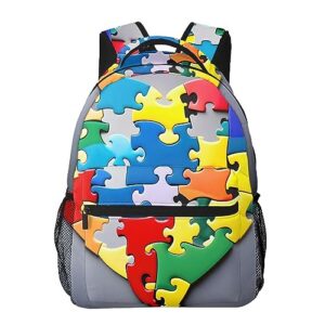 FRESQA Autism Awareness Puzzle Pieces Heart Lightweight Fashion Casual Anti-Theft Backpack,Unisex For Travel,Business Casual