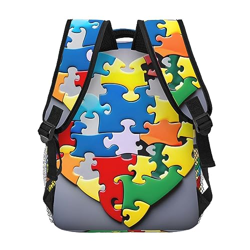 FRESQA Autism Awareness Puzzle Pieces Heart Lightweight Fashion Casual Anti-Theft Backpack,Unisex For Travel,Business Casual