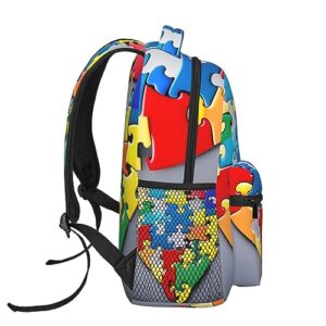 FRESQA Autism Awareness Puzzle Pieces Heart Lightweight Fashion Casual Anti-Theft Backpack,Unisex For Travel,Business Casual