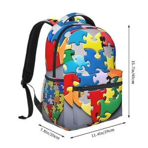 FRESQA Autism Awareness Puzzle Pieces Heart Lightweight Fashion Casual Anti-Theft Backpack,Unisex For Travel,Business Casual