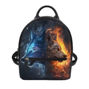 joomeryer wolf fox printed mini backpack purse for mens boys kids teens small shoulder bags daypack school bag handbag,fire ice wolf