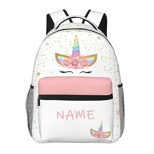 tuqozbi Personalized Unicorn Backpack for Girls, Custom Rainbow Backpacks with Your Own Name, Customized 15in Pink Neon Kindergarten School Bookbags Gift for Preschool Baby/Kids/Boys/Girls