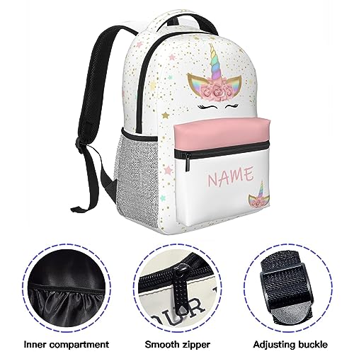 tuqozbi Personalized Unicorn Backpack for Girls, Custom Rainbow Backpacks with Your Own Name, Customized 15in Pink Neon Kindergarten School Bookbags Gift for Preschool Baby/Kids/Boys/Girls