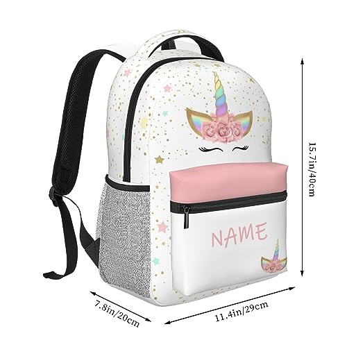 tuqozbi Personalized Unicorn Backpack for Girls, Custom Rainbow Backpacks with Your Own Name, Customized 15in Pink Neon Kindergarten School Bookbags Gift for Preschool Baby/Kids/Boys/Girls