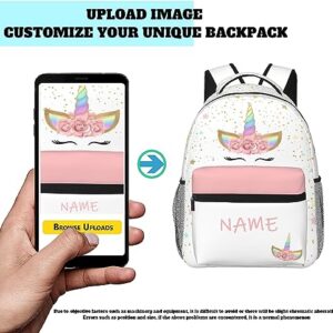 tuqozbi Personalized Unicorn Backpack for Girls, Custom Rainbow Backpacks with Your Own Name, Customized 15in Pink Neon Kindergarten School Bookbags Gift for Preschool Baby/Kids/Boys/Girls