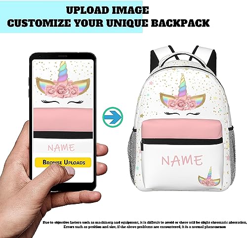 tuqozbi Personalized Unicorn Backpack for Girls, Custom Rainbow Backpacks with Your Own Name, Customized 15in Pink Neon Kindergarten School Bookbags Gift for Preschool Baby/Kids/Boys/Girls