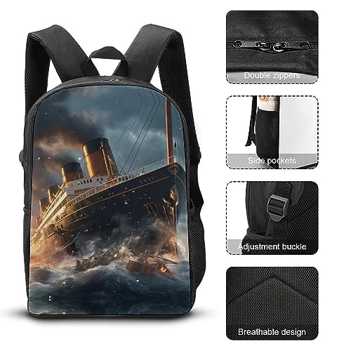 Titanic Cruise Ship Boat 17 Inch Backpack Travel Laptop Dayback Shoulder Back Pack for Men Women