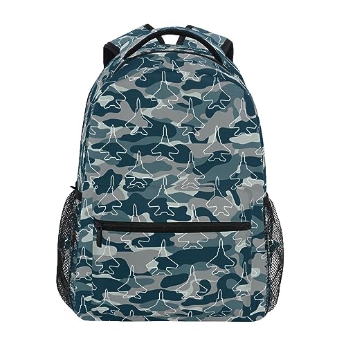 ODAWA Jet Fighters Camouflage Kids School Backpack Travel Laptop Backpack Teens Bookbag Daypack