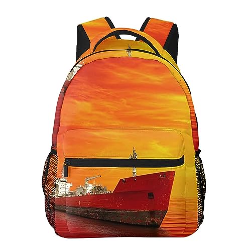 UNIOND Silhouette Of The Tanker Ship Print Backpack Laptop Bag Cute Lightweight Casual Daypack For Men Women