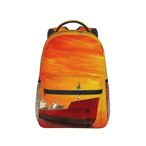 UNIOND Silhouette Of The Tanker Ship Print Backpack Laptop Bag Cute Lightweight Casual Daypack For Men Women