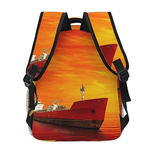 UNIOND Silhouette Of The Tanker Ship Print Backpack Laptop Bag Cute Lightweight Casual Daypack For Men Women