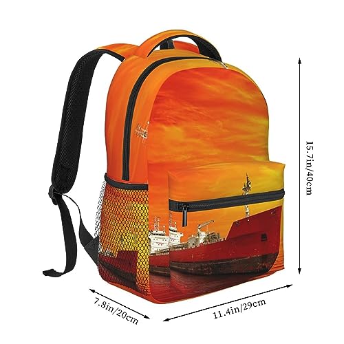 UNIOND Silhouette Of The Tanker Ship Print Backpack Laptop Bag Cute Lightweight Casual Daypack For Men Women