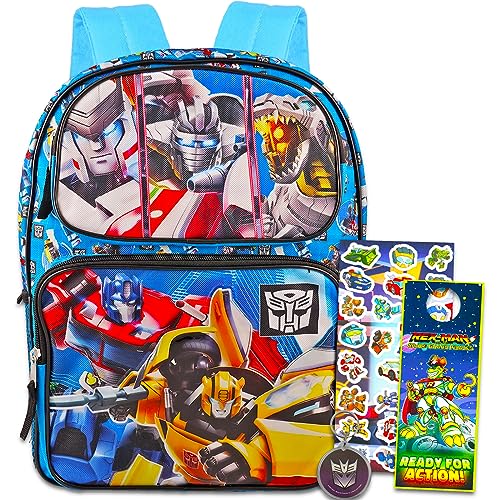 Transformers Backpack for Boys 4-6 - Bundle with Transformers Backpack, Keychain, Stickers, More | Transformers School Bag for Kids