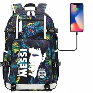 waroost psg novelty bagpack messi canvas bookbag-lightweight large knapsack with usb charging port for travel,outdoor