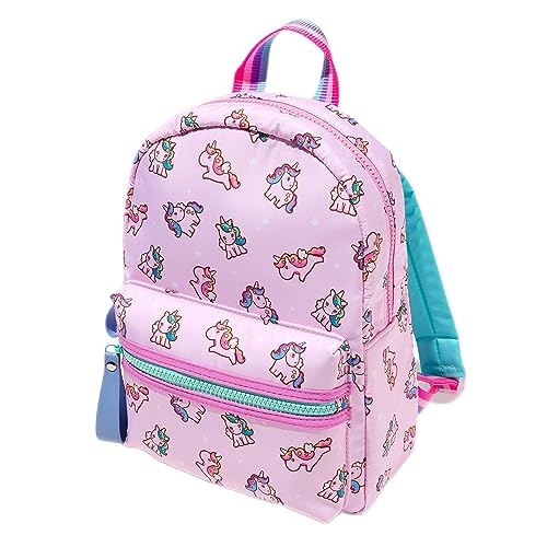 Claire's Club Pink and Blue Backpack with Unicorns and Adjustable Straps, Ages 3 to 6 Measuring 8" W x 11" H x 3" D