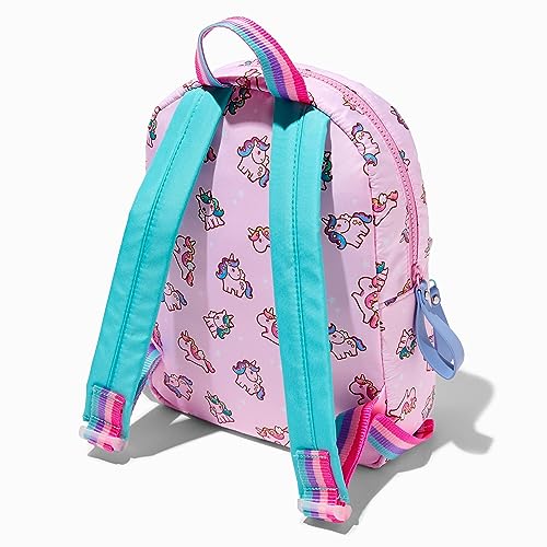 Claire's Club Pink and Blue Backpack with Unicorns and Adjustable Straps, Ages 3 to 6 Measuring 8" W x 11" H x 3" D