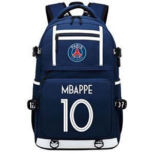 umocan teens kylian mbappe canvas bookbag with usb charging port-psg waterproof laptop bag large travel bag for outdoor