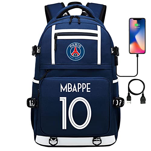 UMocan Teens Kylian Mbappe Canvas Bookbag with USB Charging Port-PSG Waterproof Laptop Bag Large Travel Bag for Outdoor