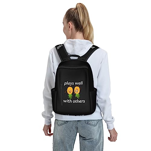 MISTHO Upside Down Pineapple Play Well With Others Funny Swinger Backpack Travel Bag Trekking Backpack Lightweight Large Capacity Bag