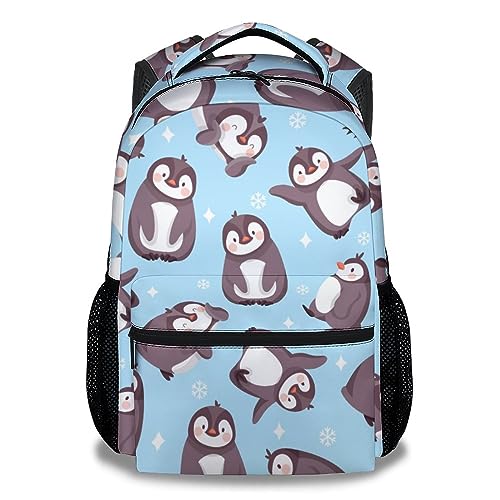 KAXVZER Penguin Backpack for Girls, 16 Inch Blue Backpacks for School, Cute Lightweight Bookbag for Kids