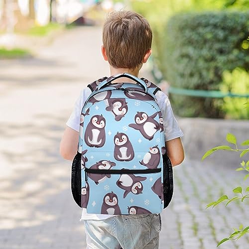 KAXVZER Penguin Backpack for Girls, 16 Inch Blue Backpacks for School, Cute Lightweight Bookbag for Kids