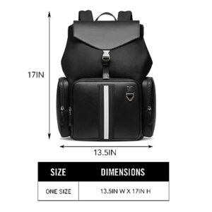 Reign Lore Black 17" Backpack, Premium Saffiano Leather Backpack with Silver Accents, Expandable Top & Cushioned Back, Fits 15.6" Laptop Perfect for Business, Travel, and Everyday Use